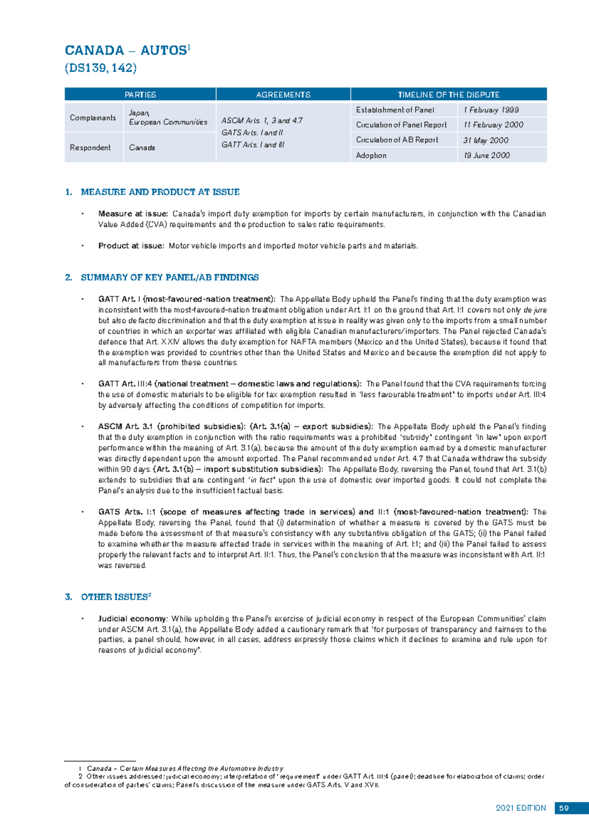 Canada AUTO CASE (DS139, 142) - Dispute Summary & Findings - Studocu
