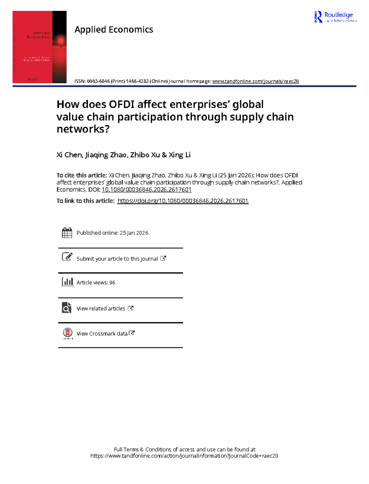 Applied Economics: OFDI's Impact on Global Value Chain Participation ...