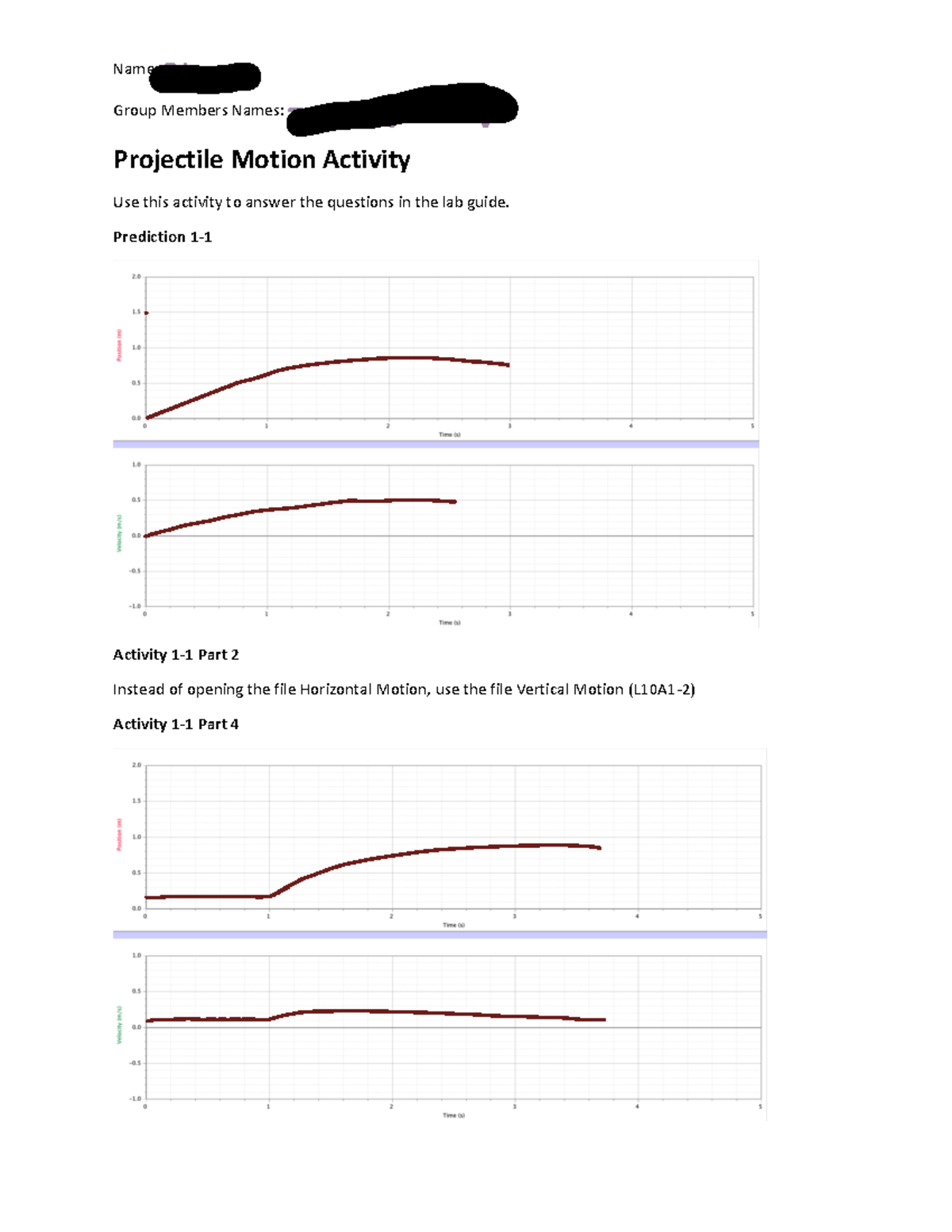 Projectile Motion Activity (PHYS 101) - Lab Guide and Analysis - Studocu
