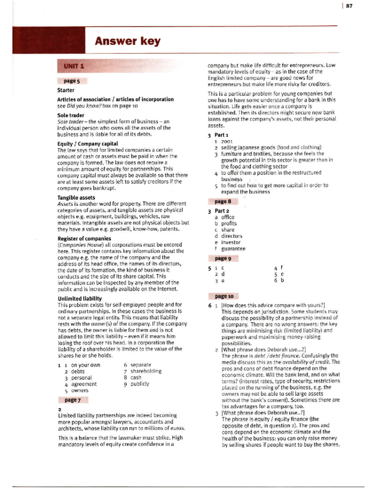 Answer Keys for English for Legal Professionals Course - Studocu