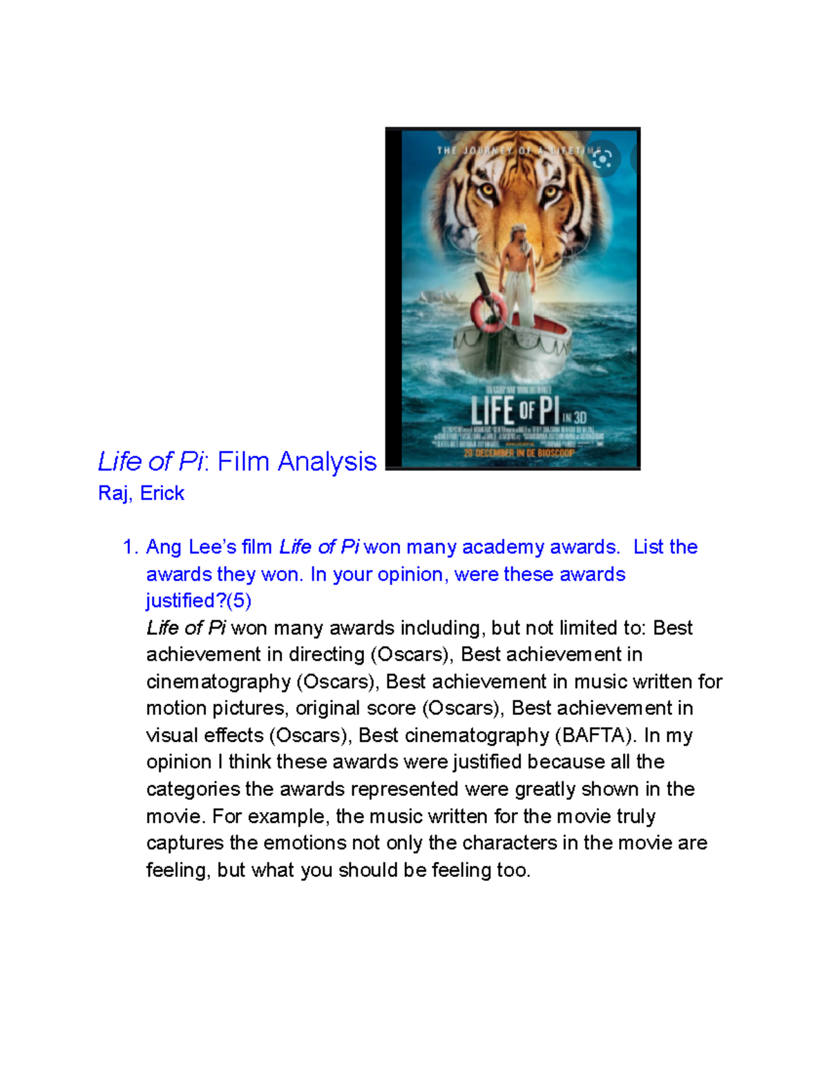 ENG 101: Life of Pi Film Analysis and Insights on Magic Realism - Studocu