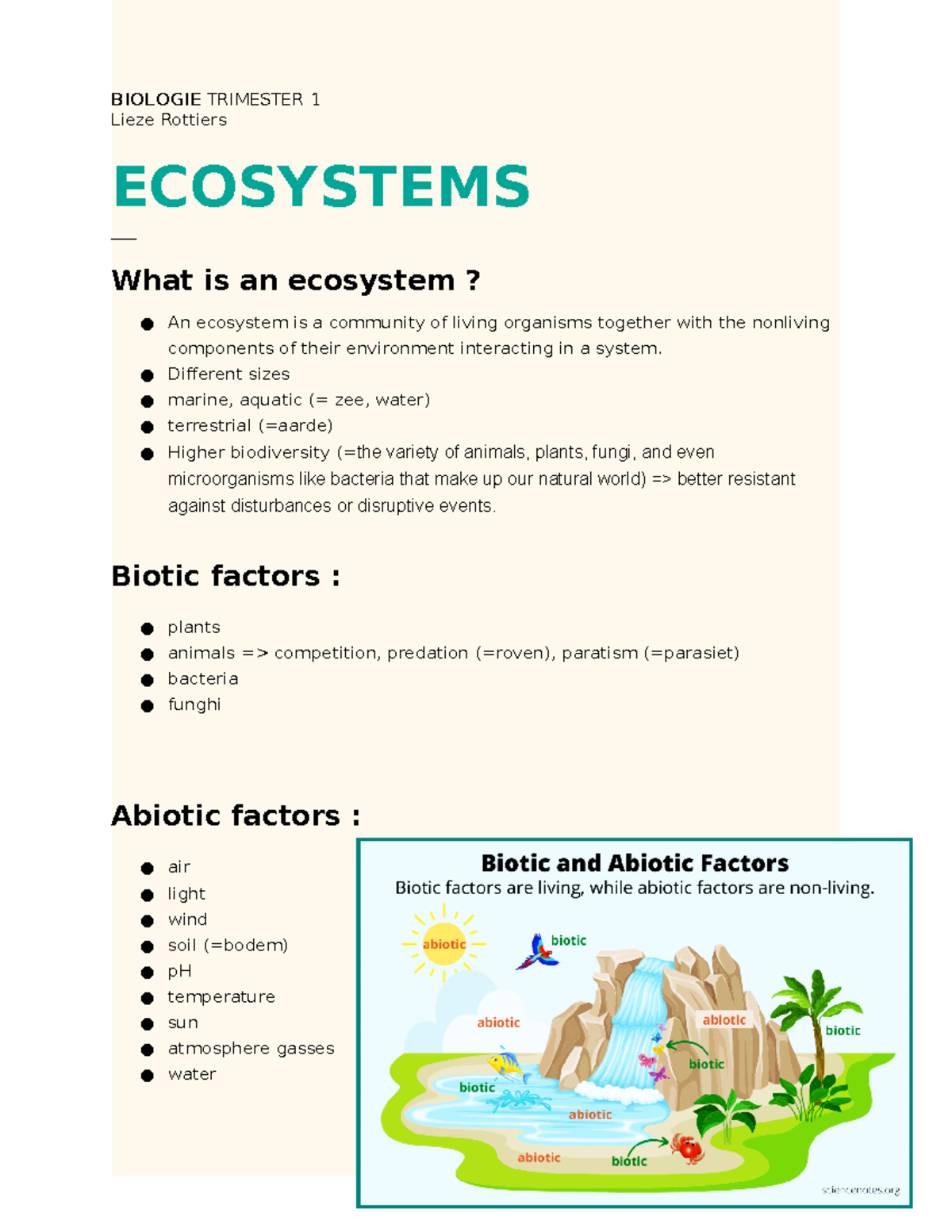 Biology - Ecosystems and Cycles Study Notes (Clil) - Studocu