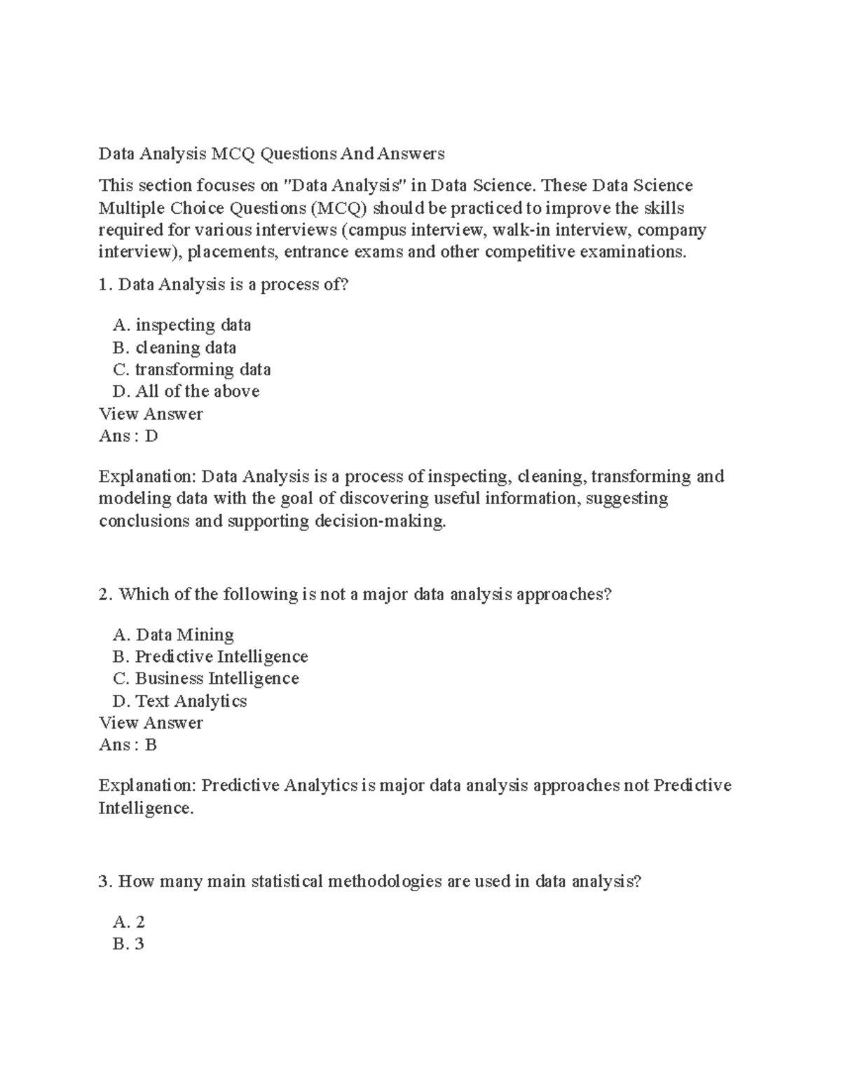 Data Analysis Mcq Questions And Answers These Data Science Multiple Choice Questions Mcq