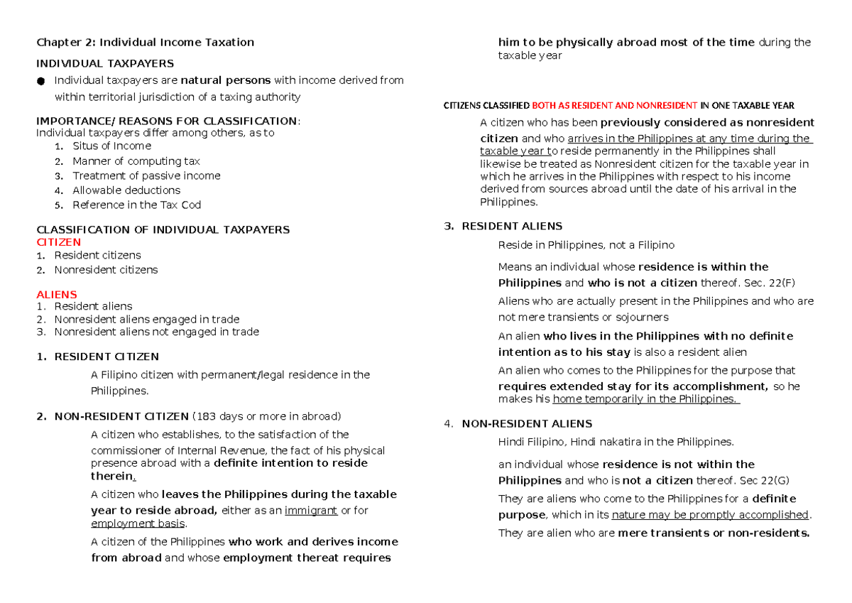C2 Income Tax 064234 - Chapter 2: Individual Taxpayer Classification ...