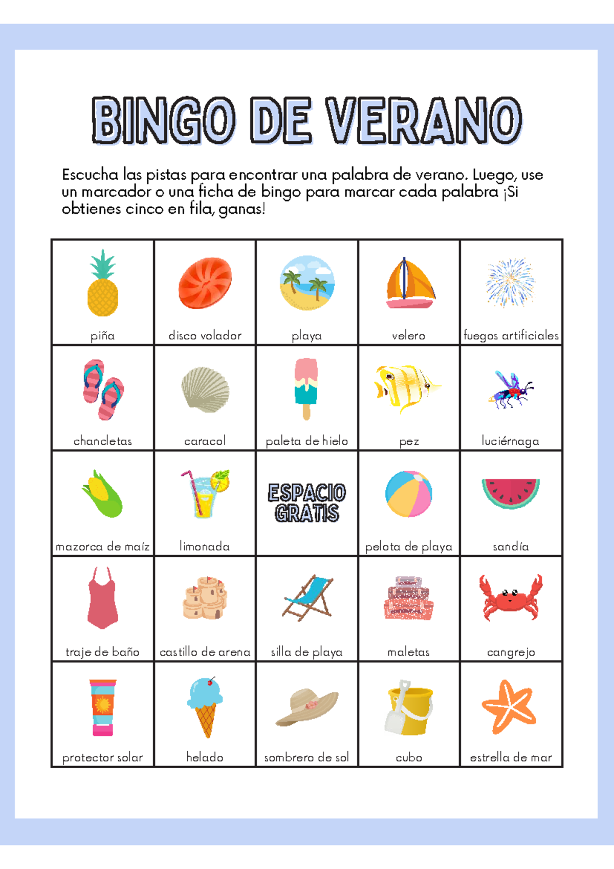 BINGO DE VERANO: Actividad Colorida para Terapia del Habla - Studocu