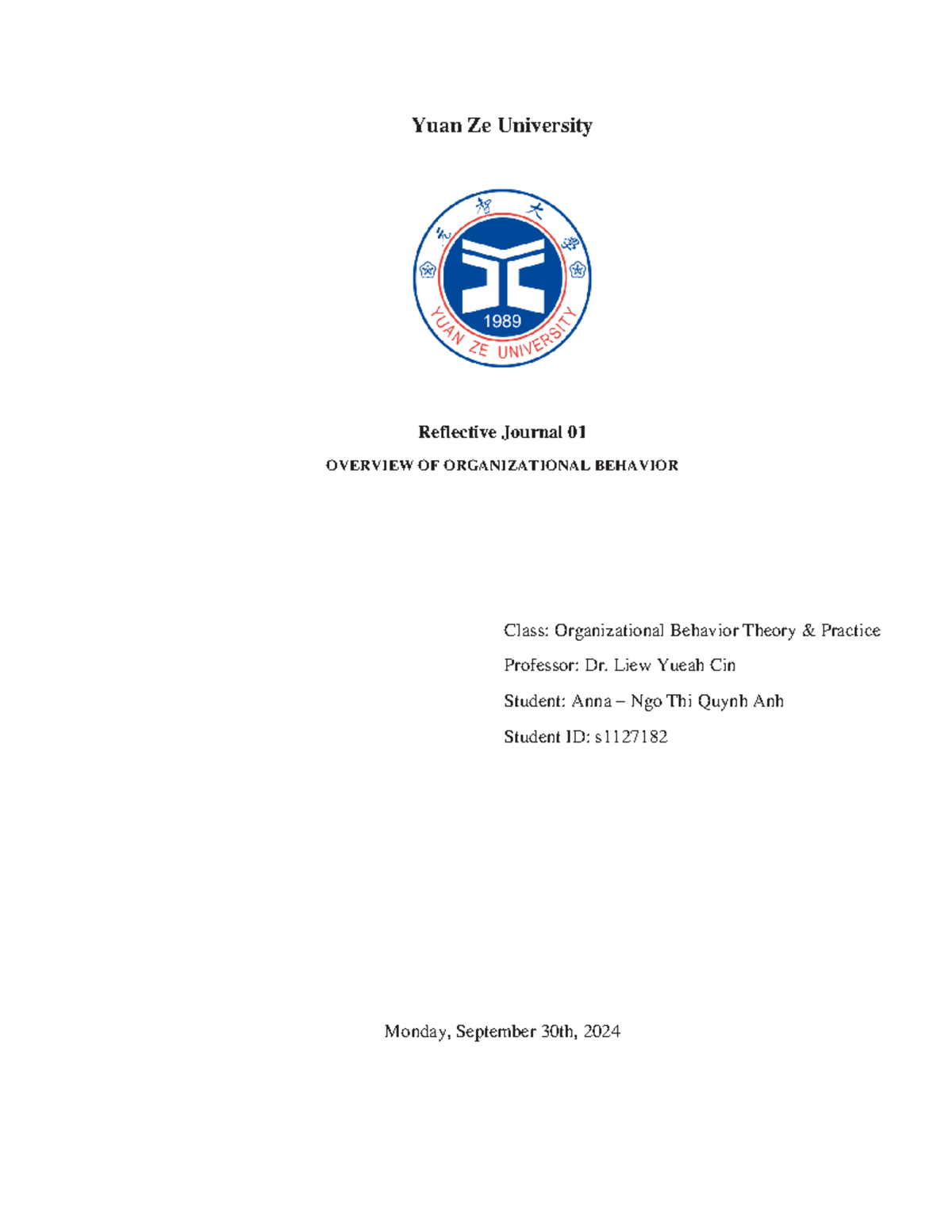 CM725 Reflective Journal 1: Insights on Organizational Behavior - Studocu