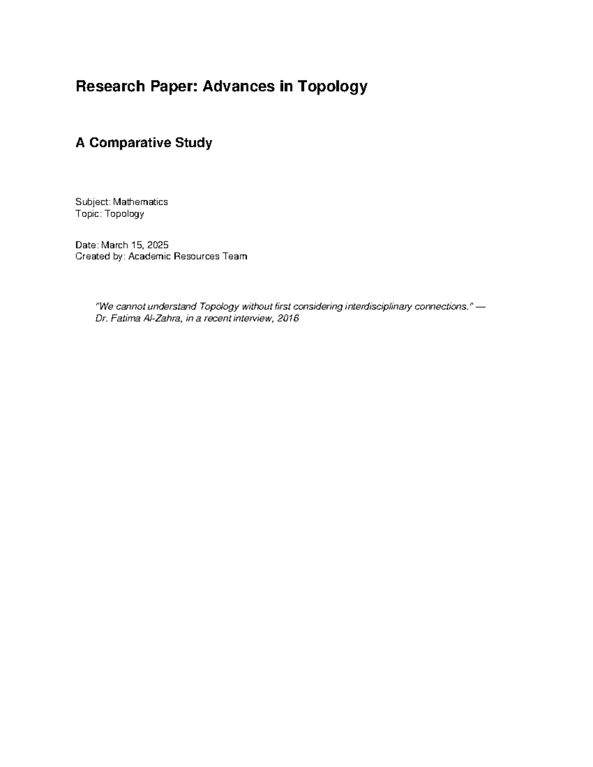 Mathematics 101: Research Paper on Advances in Topology Analysis - Studocu