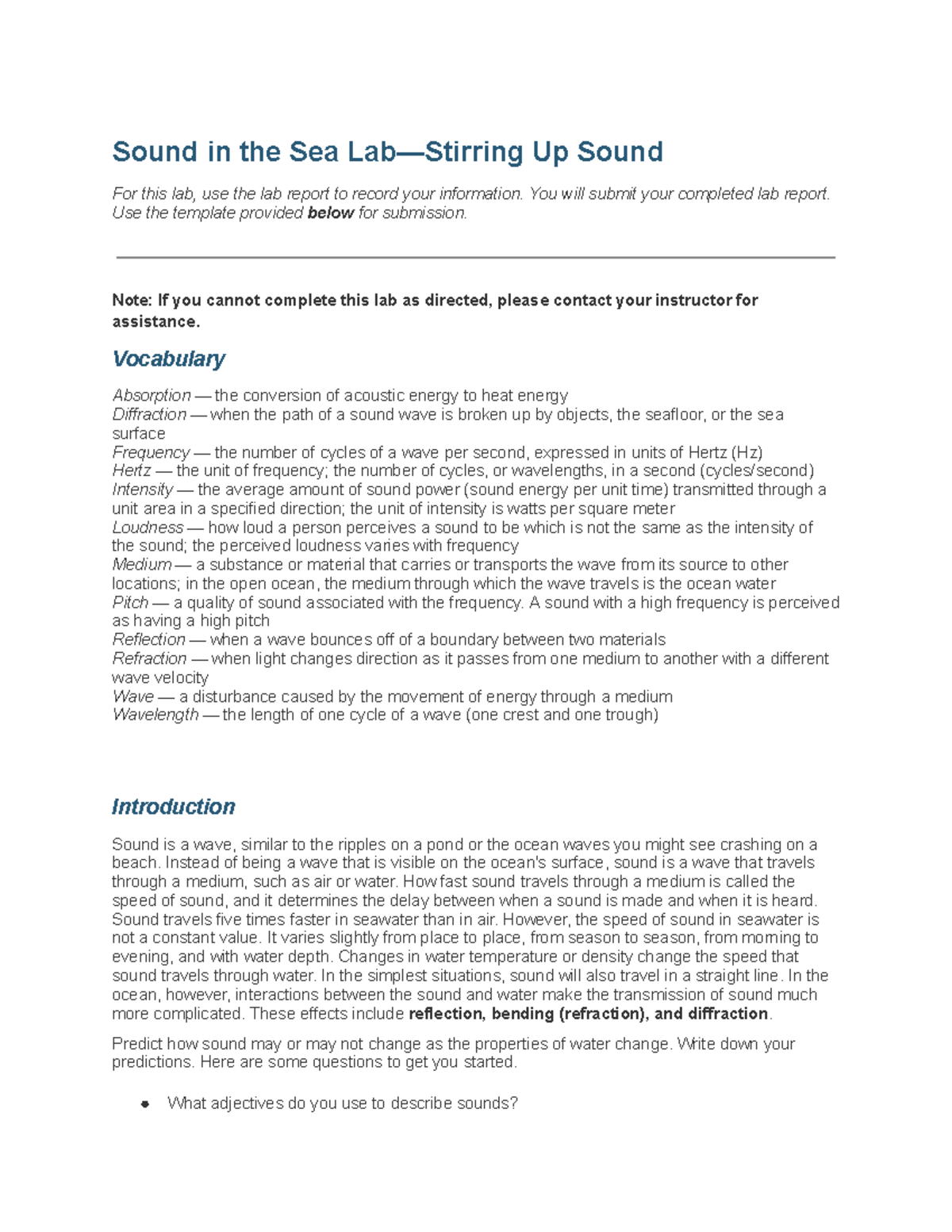 3.04 Sound in the Sea Lab: Understanding Underwater Acoustics - Studocu