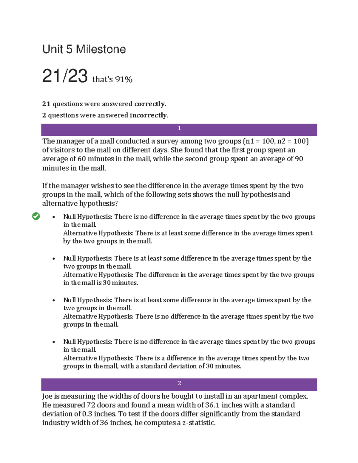 Intro to Statistics - Unit 5 Milestone Review and Analysis - Studocu
