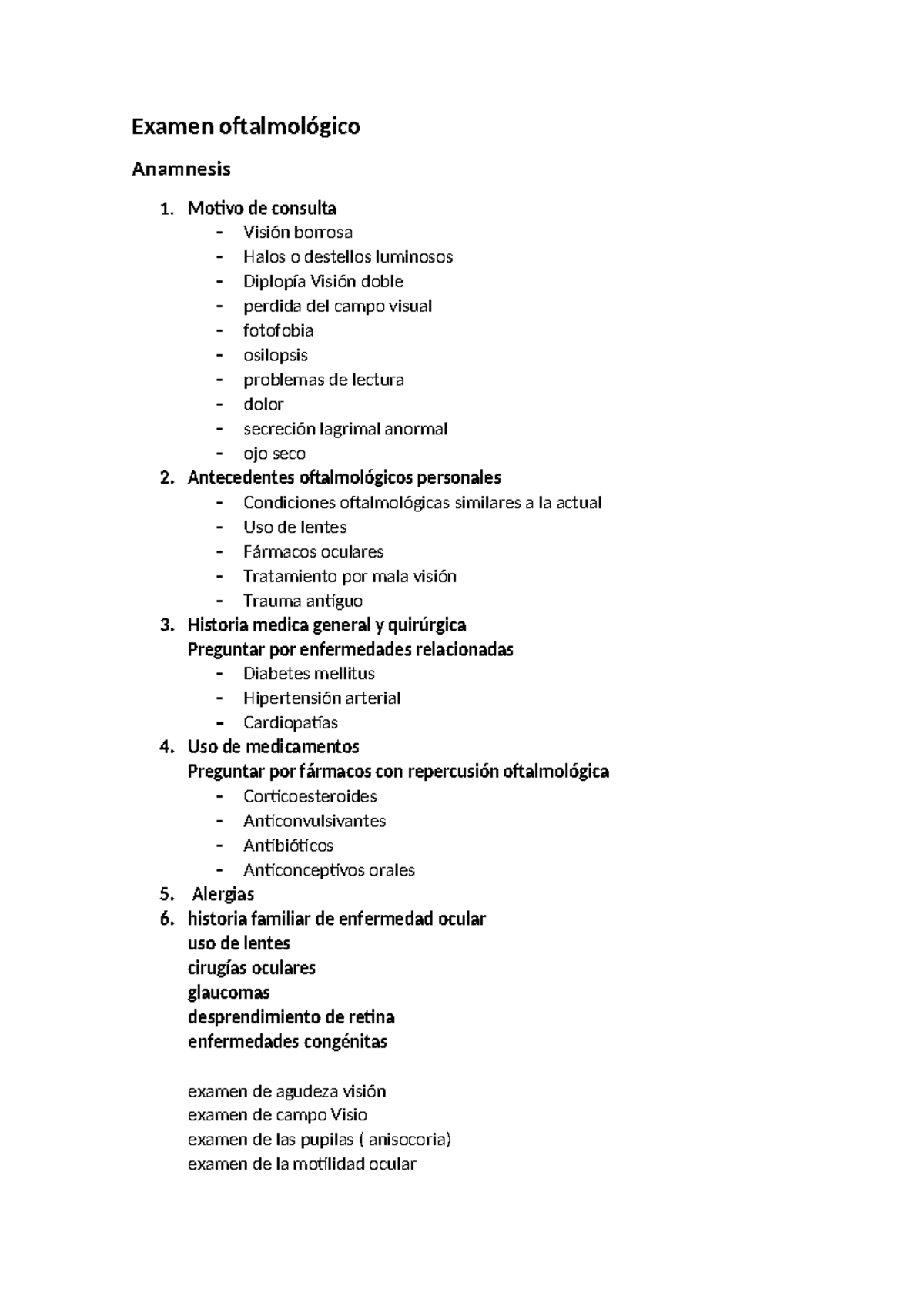 Examen Oftalmológico: Anamnesis y Evaluación Completa - Studocu
