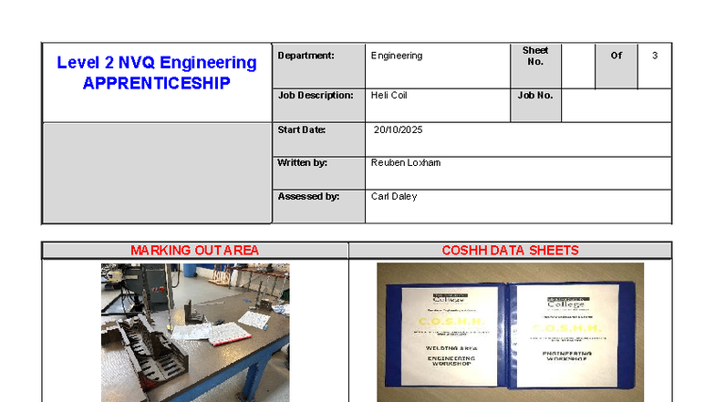 Level 2 NVQ Engineering APPRENTICESHIP: Heli Coil Write-ups - Studocu