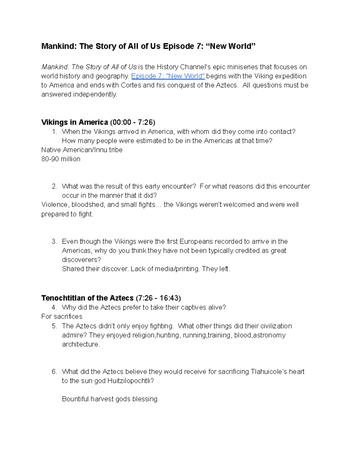 Mankind: The Story of All of Us Episode 7 - The Aztec Empire Fall - Studocu