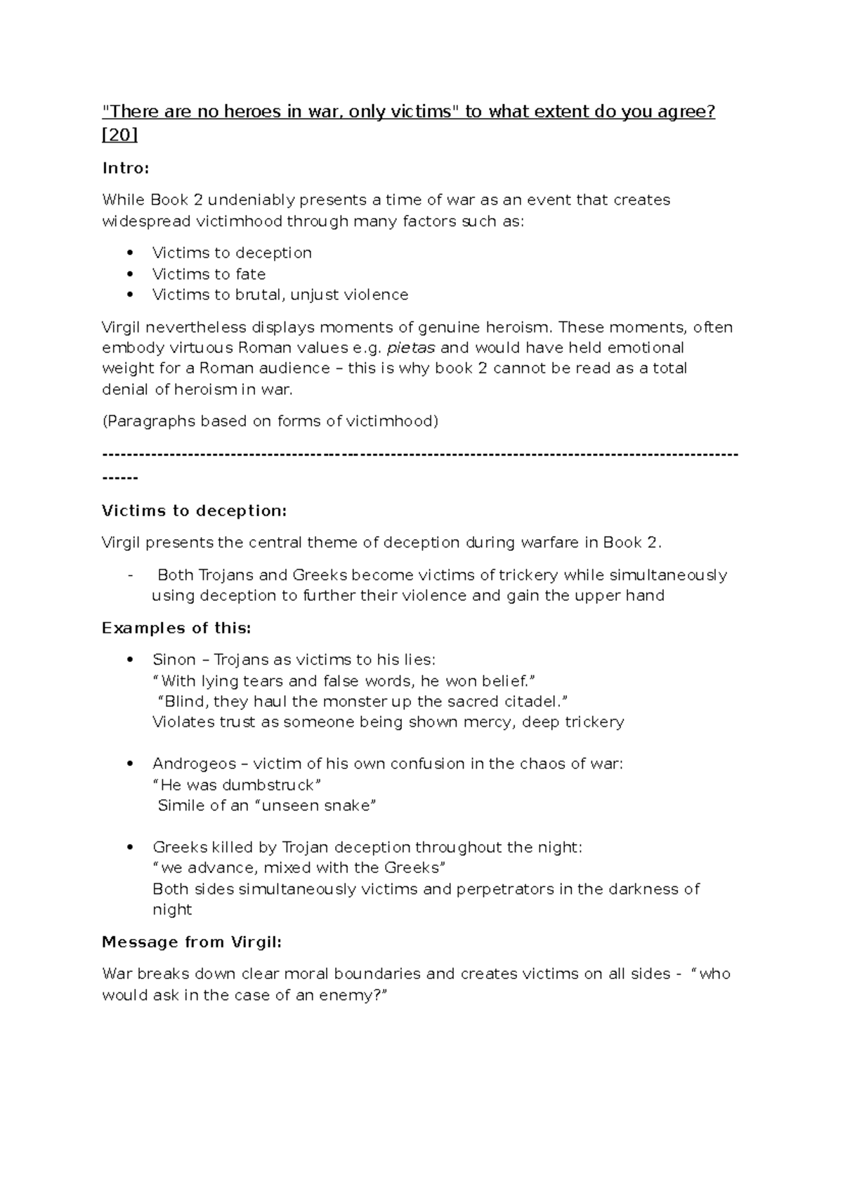AEN 20 Mark Essay Plan: Analyzing Heroism and Victimhood in Aeneid Book ...