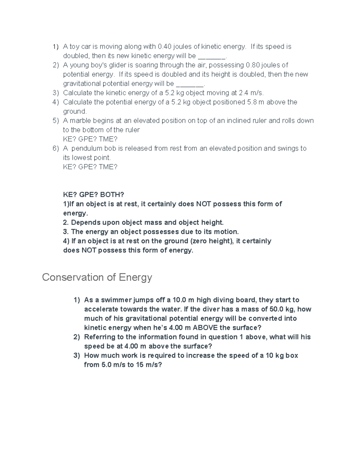 Physics 101: Kinetic and Potential Energy Calculations - Studocu