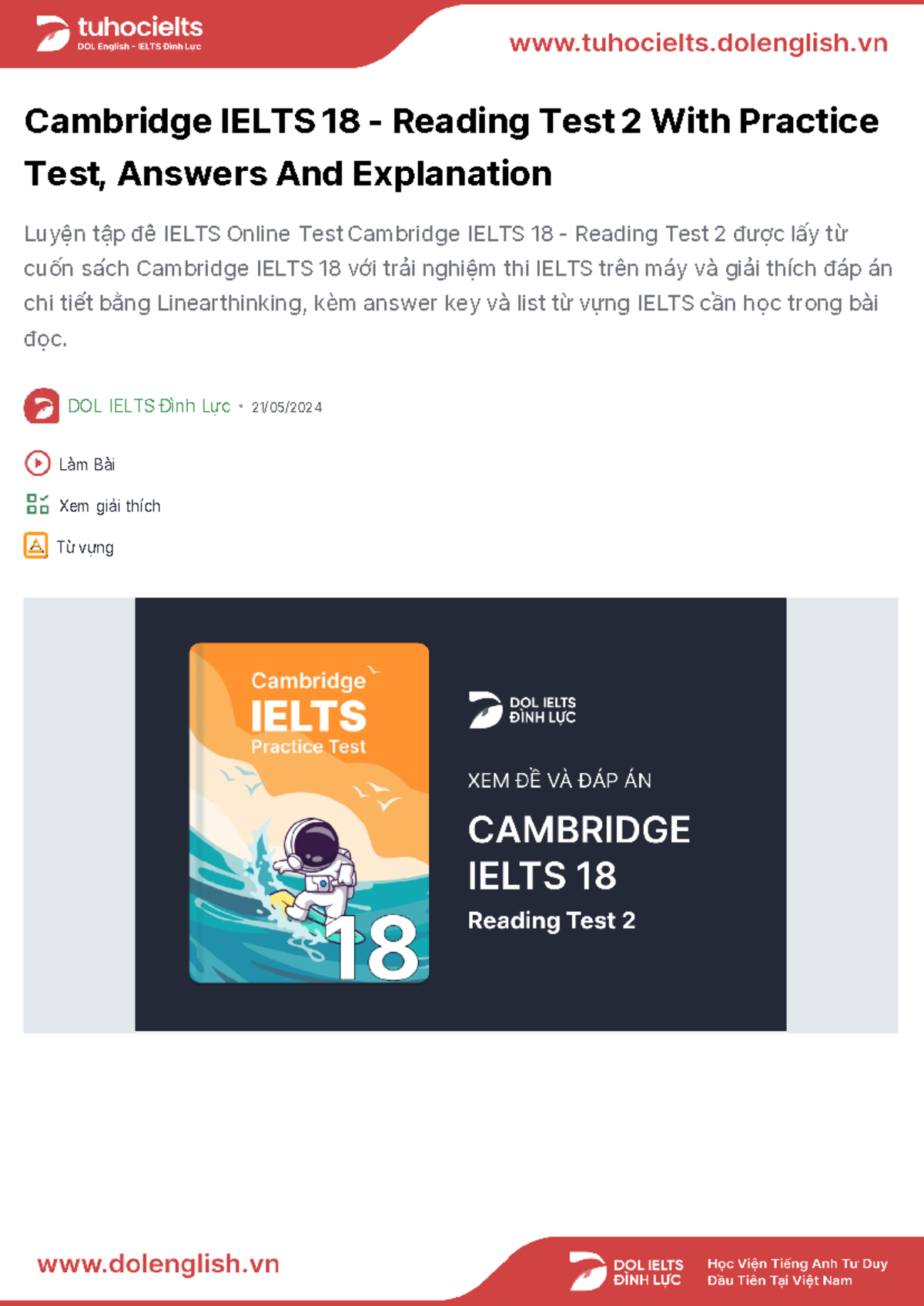 CAM 18 - Reading Test 2 with Answers and Explanations - Studocu