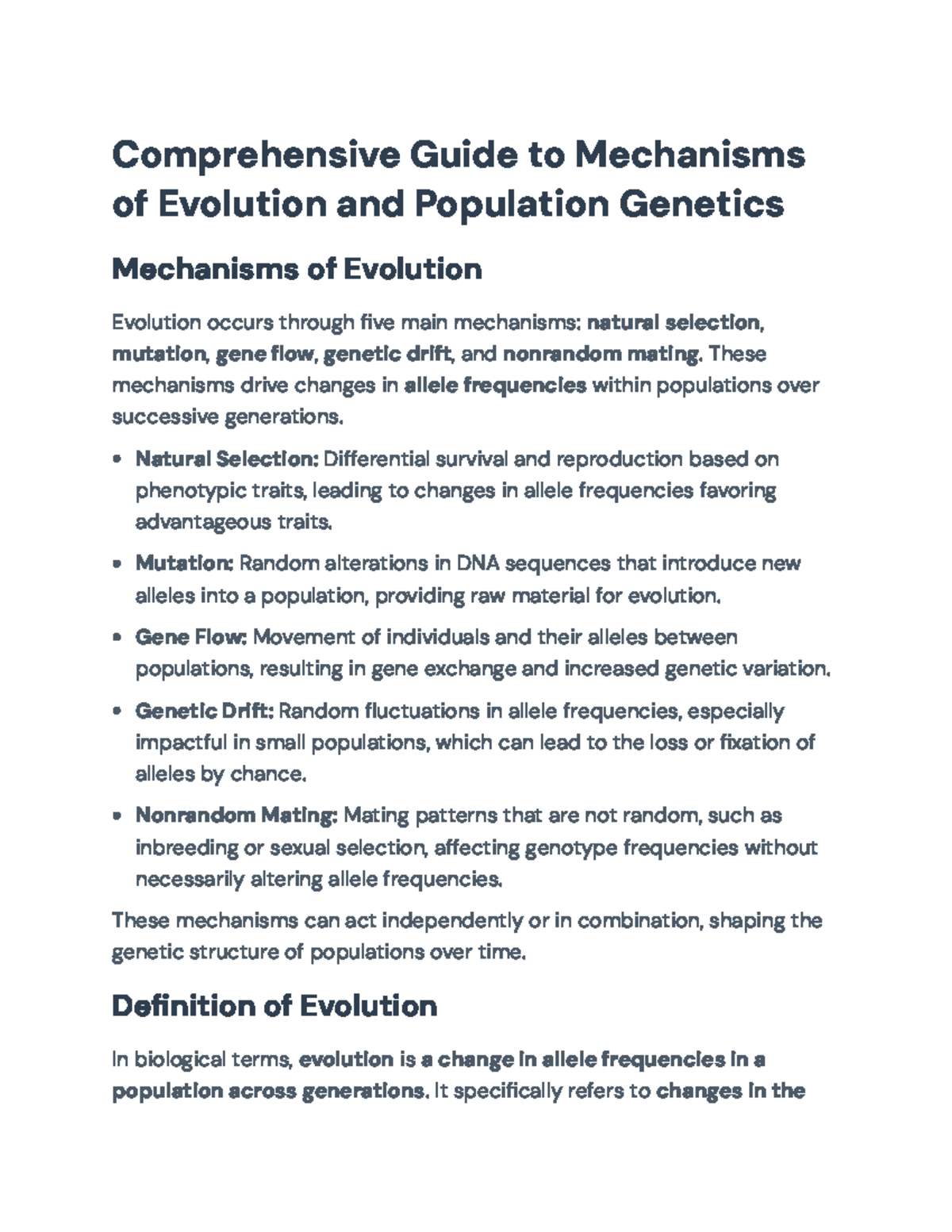 Population Genetics and Mechanisms of Evolution: A Comprehensive Guide ...