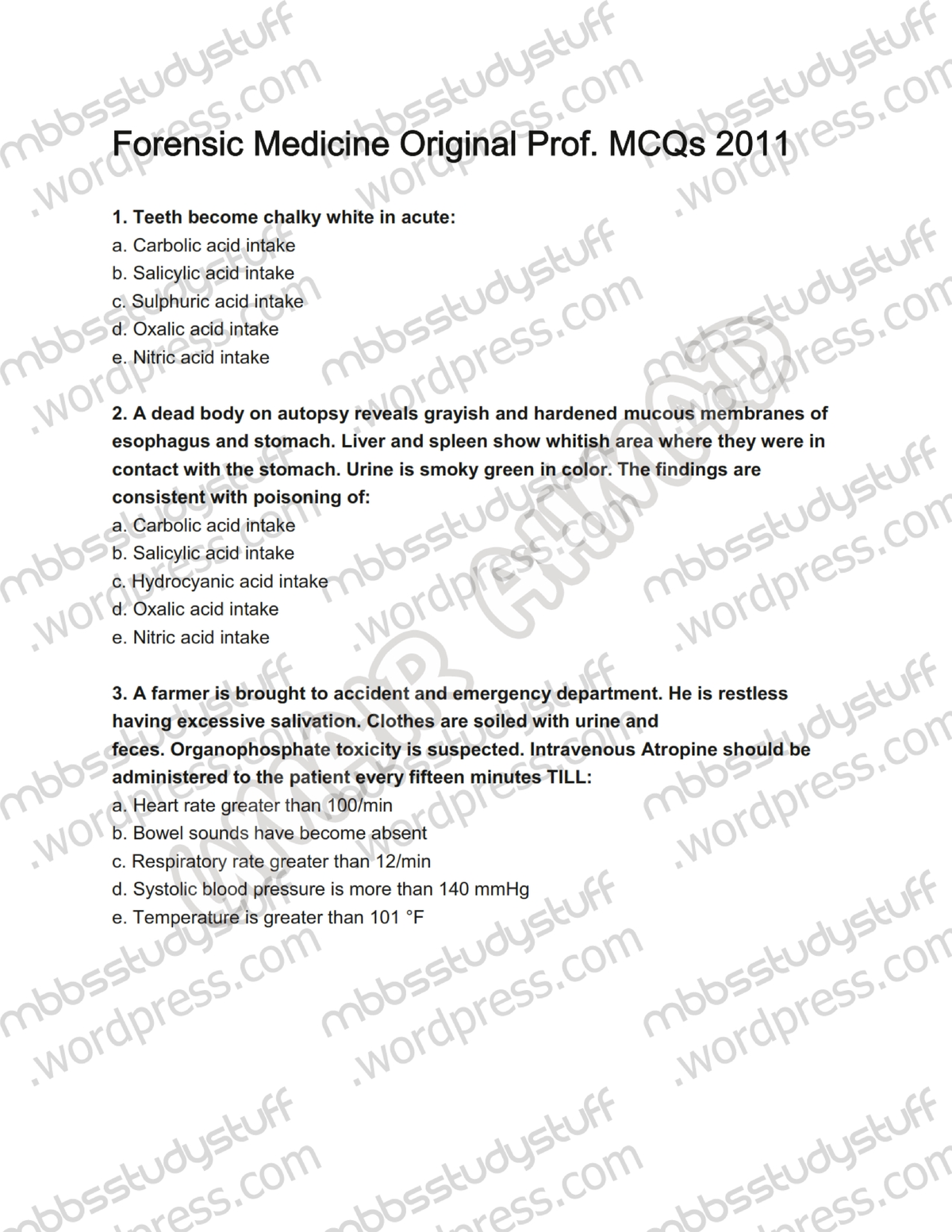 Forensic Medicine Prof MCQs: Key Concepts and Case Studies - Studocu