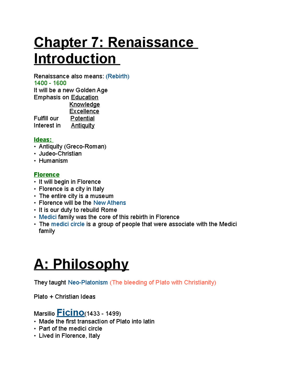 Chapter 7: Renaissance Overview and Key Figures - HUM 1020 - Studocu