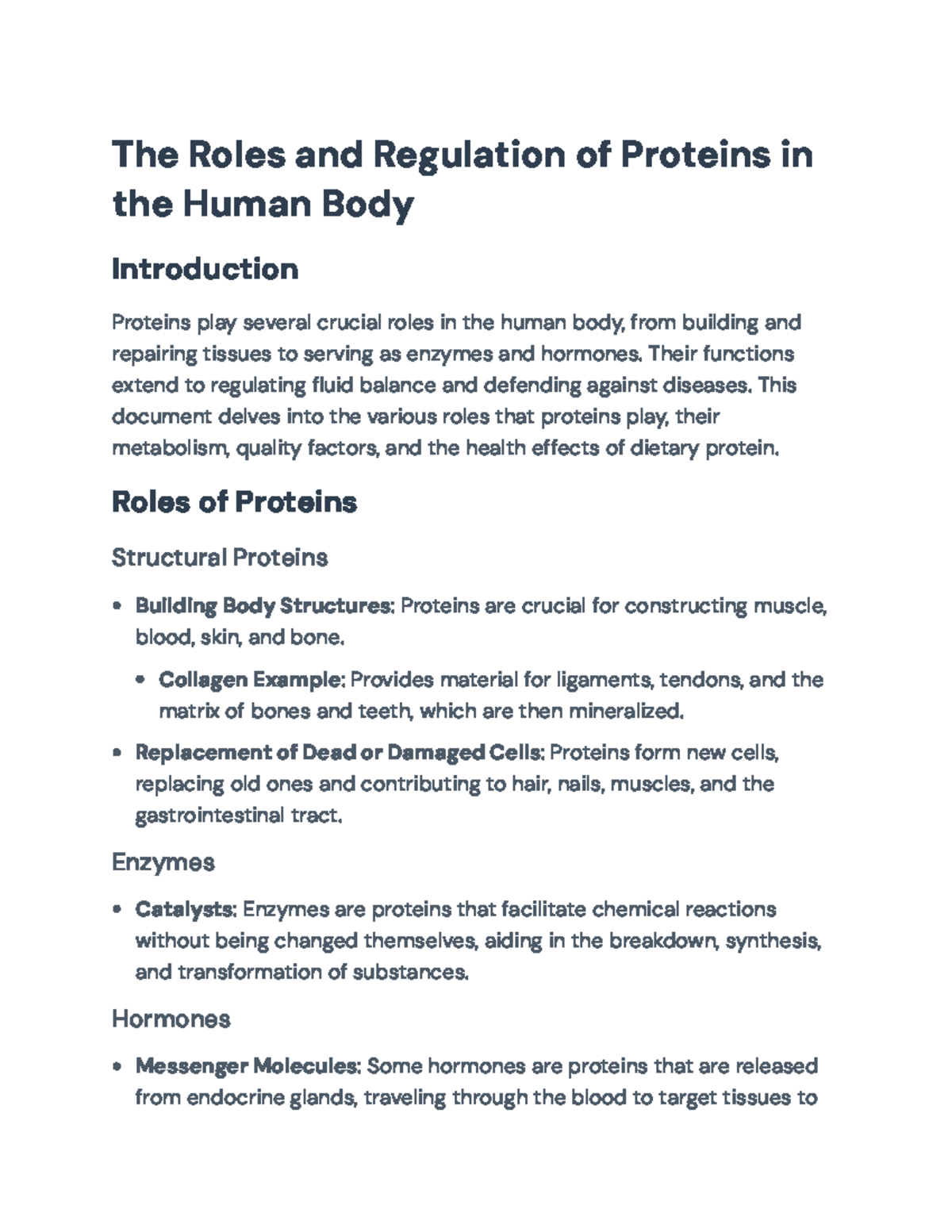 The Roles and Regulation of Proteins in the Human Body: Overview ...