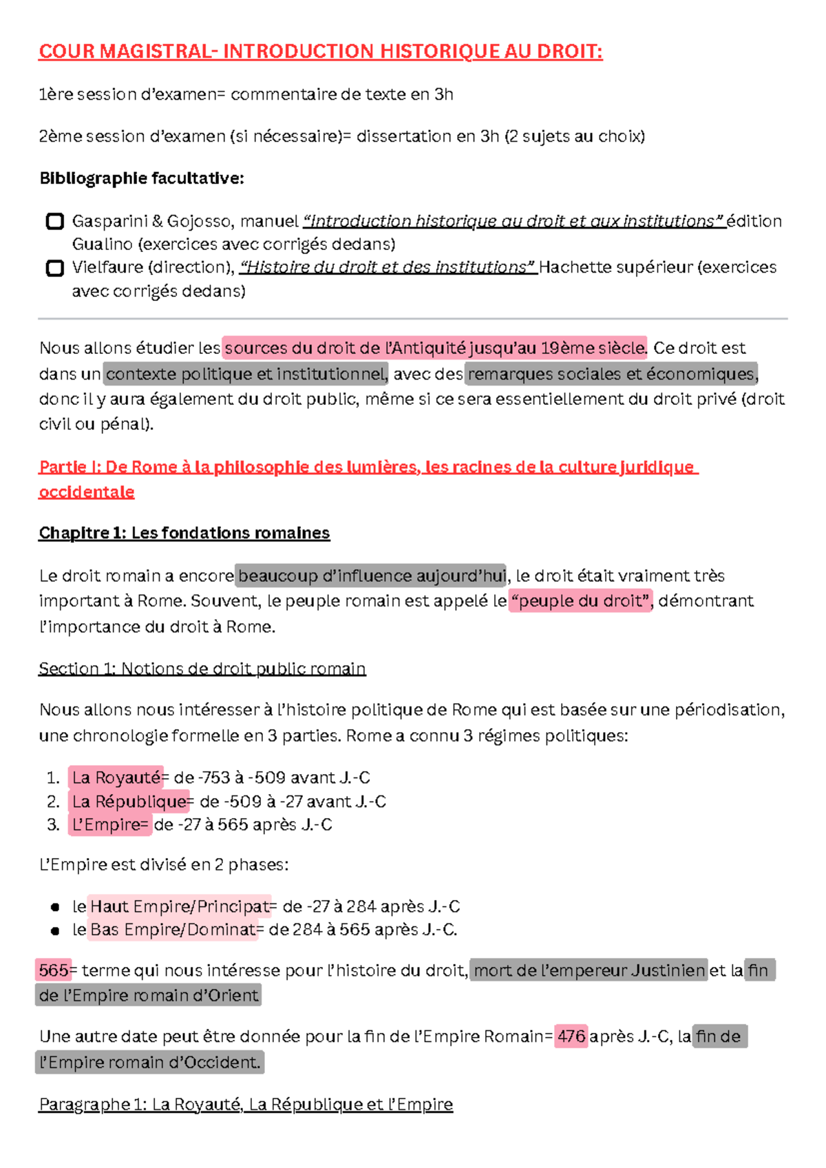 S1 - CM Introduction Historique au Droit: Sources et Évolution - Studocu