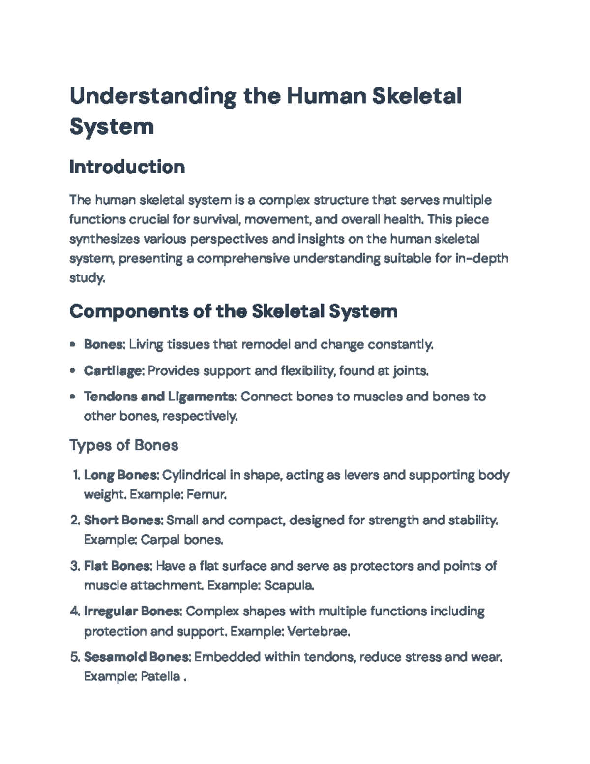 Understanding the Human Skeletal System: Components and Functions - Understanding the Human ...