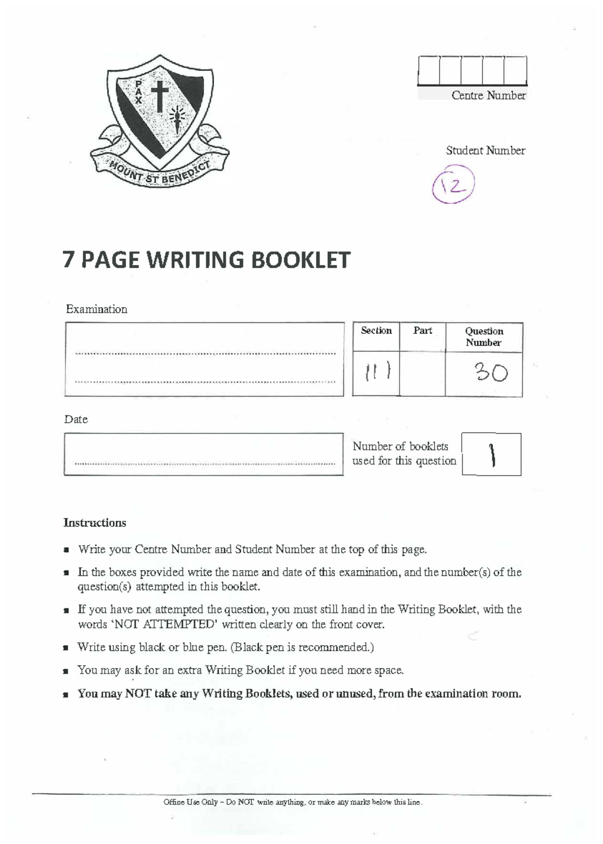 2024 EOC Exam Writing Booklet Instructions - Studocu