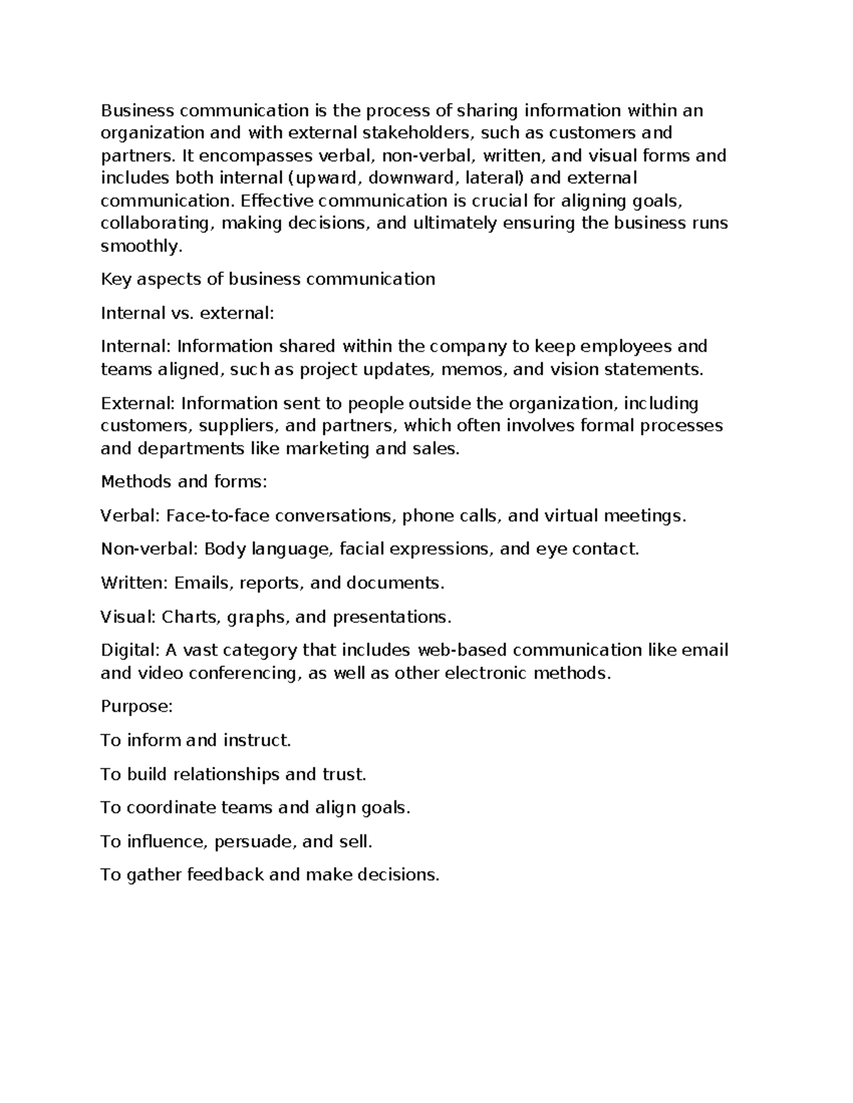 Business Communication (BUS 101): Key Aspects & Methods - Studocu