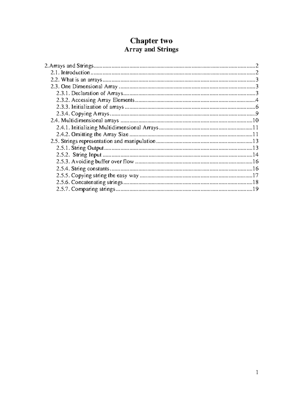 Chapter 2 Arrays And Strings Overview For Cs101 Studocu