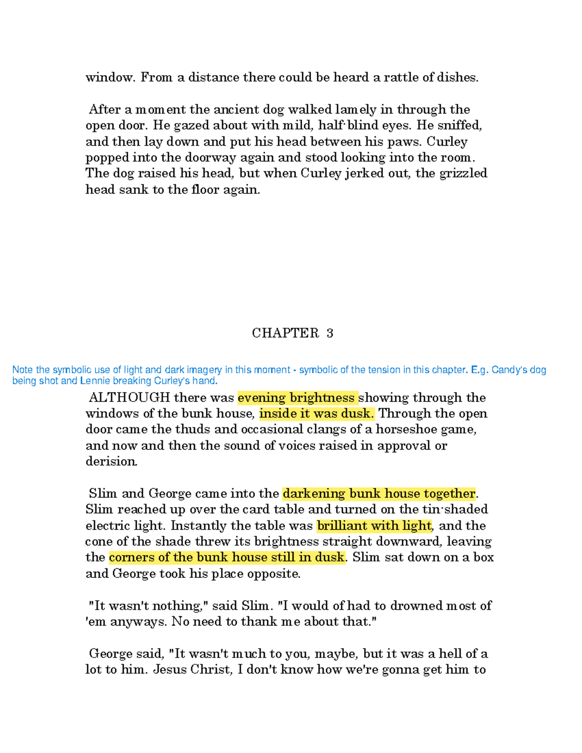 Chapter 3 - Annotations on Light and Dark Imagery in "Of Mice and Men ...