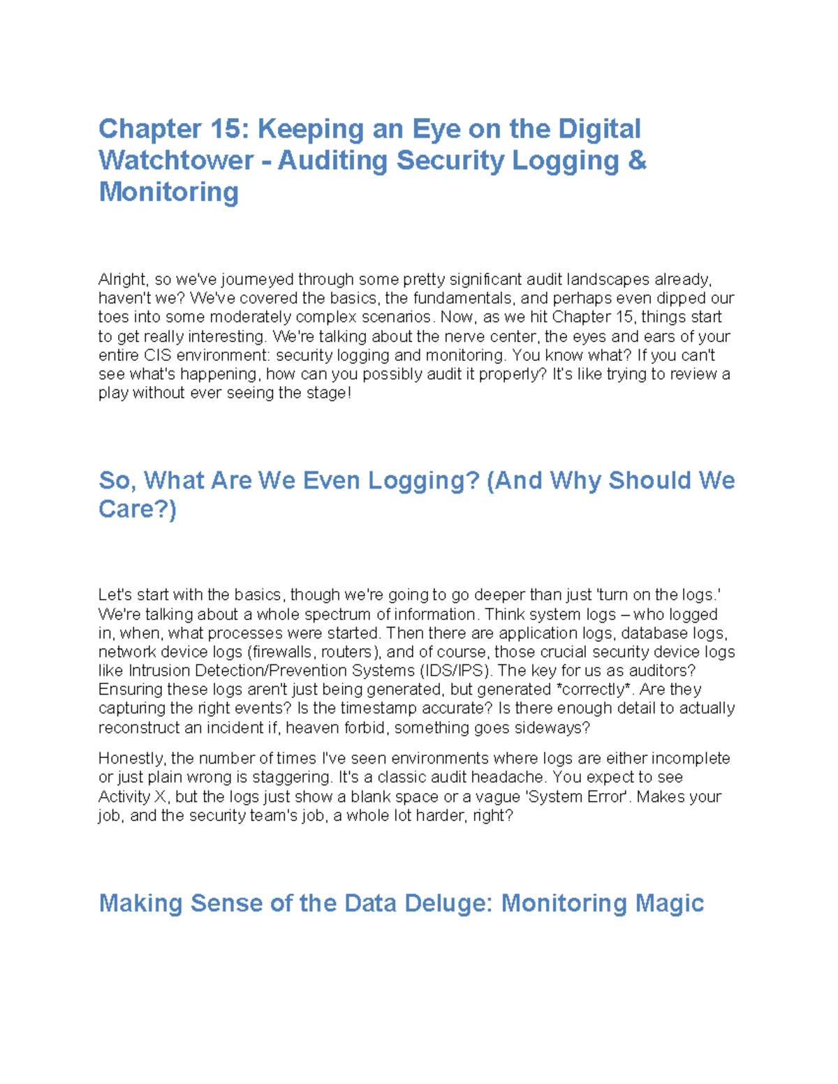 Auditing CIS Chapter 15: Security Logging & Monitoring Insights - Studocu