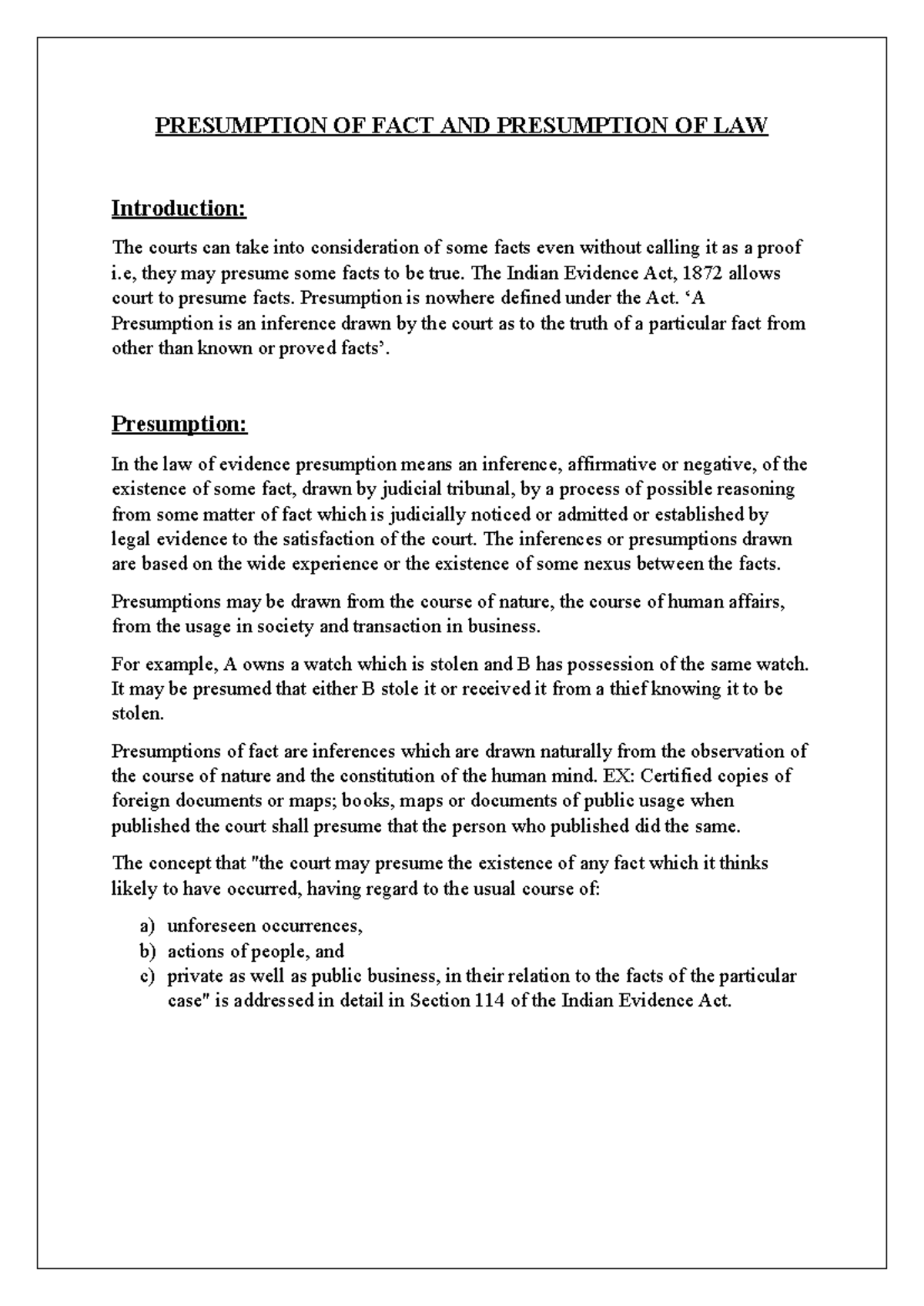 Presumption of Fact vs. Law: Analysis Under Indian Evidence Act, 1872 ...