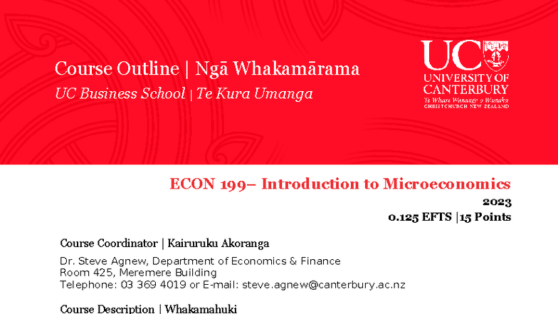 ECON 199 Course Outline: Introduction to Microeconomics 2023 - Studocu