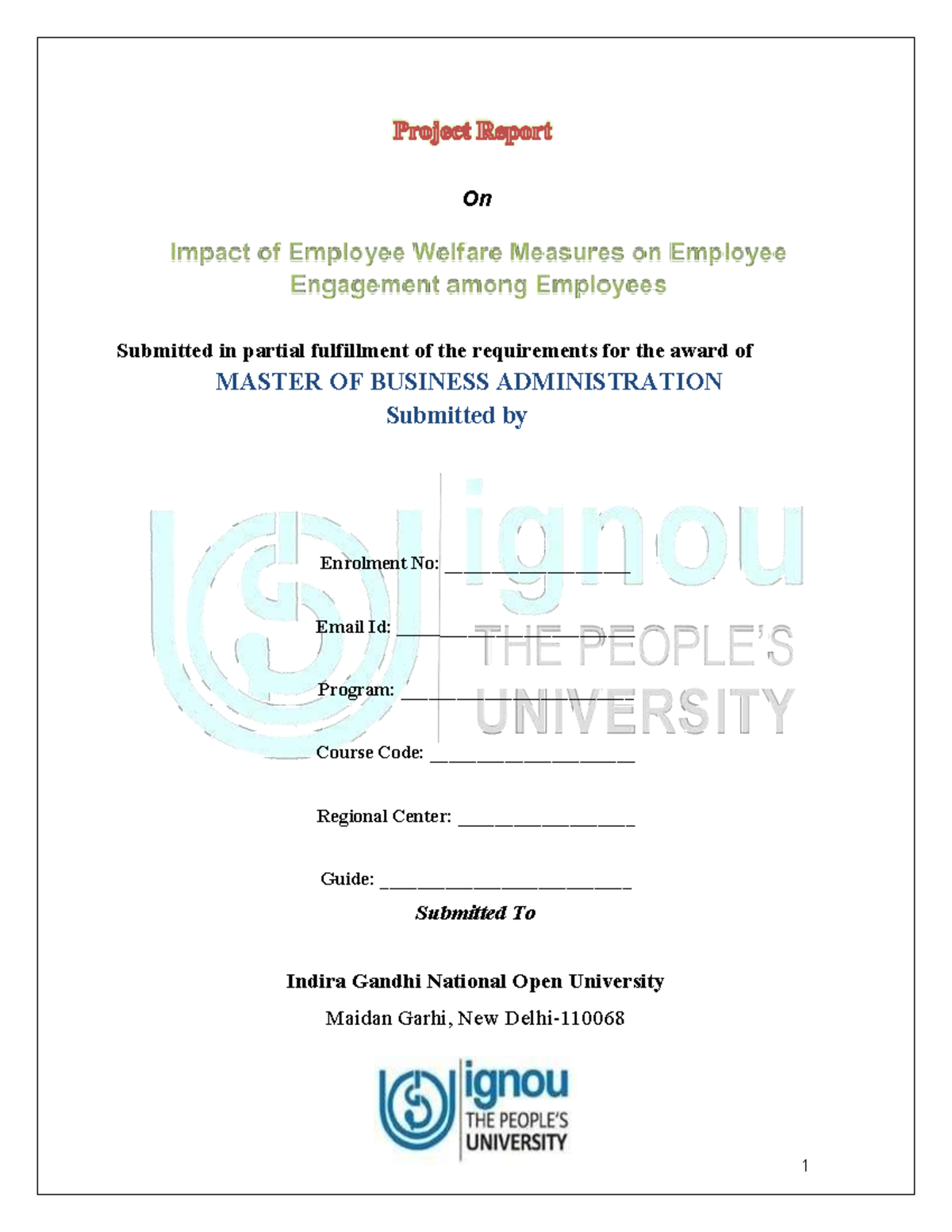 MMPP-001 Project Report: Impact of Employee Welfare on Engagement - Studocu