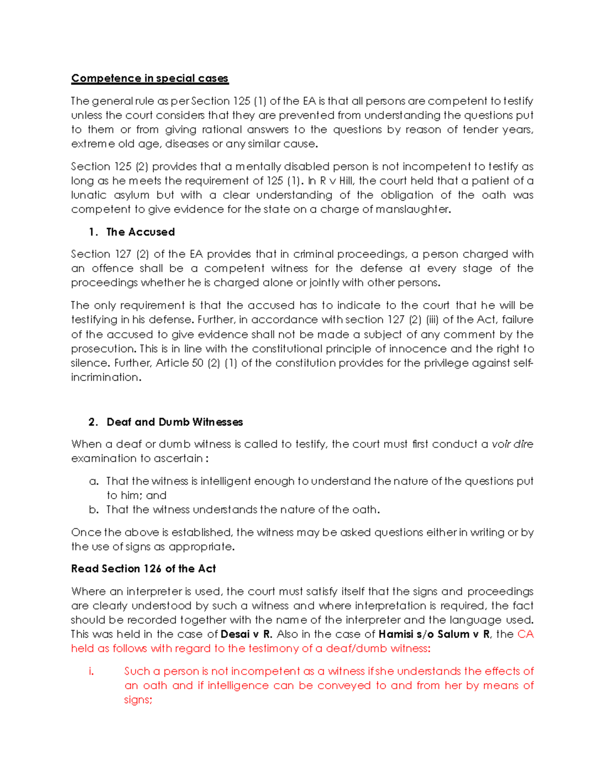 Notes ON Competence AND Compellability OF Witnesses - Competence in ...