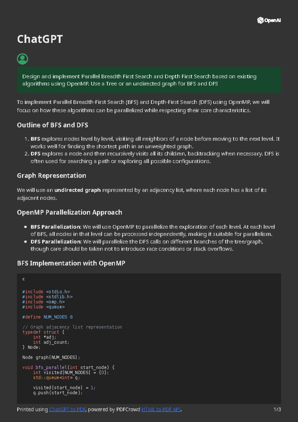 Chat GPT-1 - chat gpt bfs dfs - ChatGPT Design and implement Parallel ...