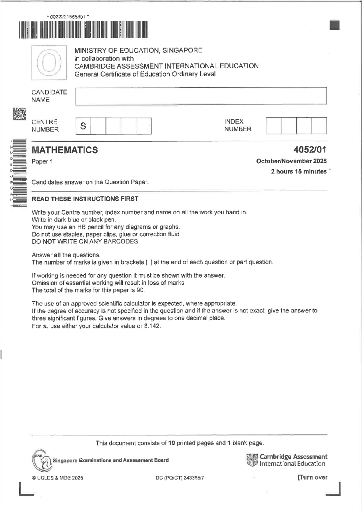 2025 GCE O Level Mathematics Paper 1 (MOE) Exam Guide - Studocu