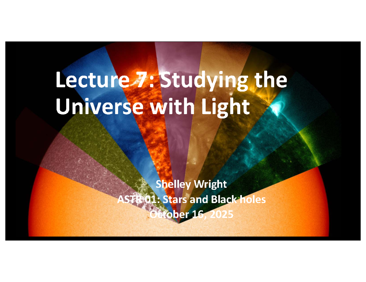 Lecture 7: Exploring Stars & Black Holes - ASTR 01 - Studocu