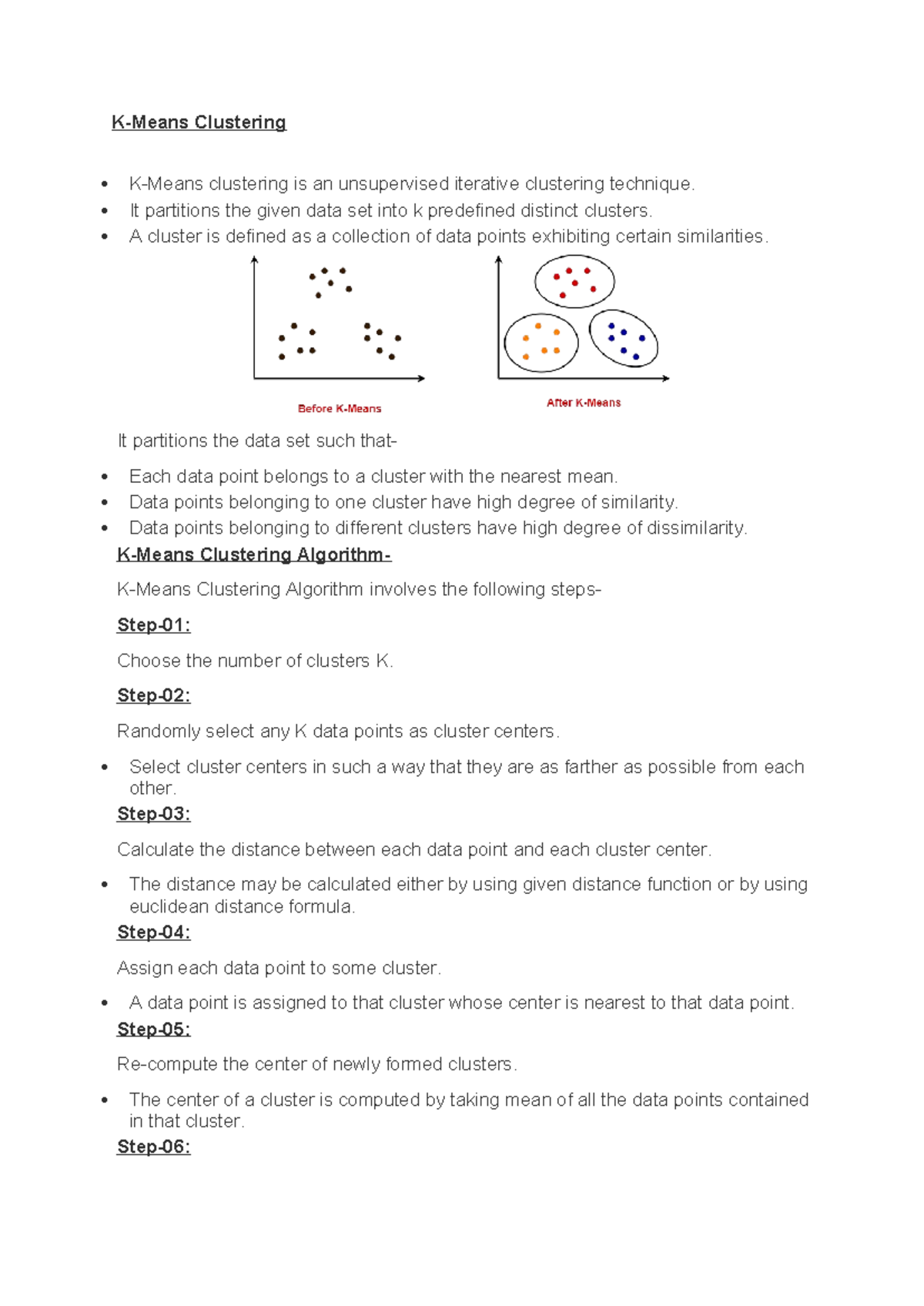 Kmeans Clustering Algorithm: Detailed Notes and Examples - Studocu