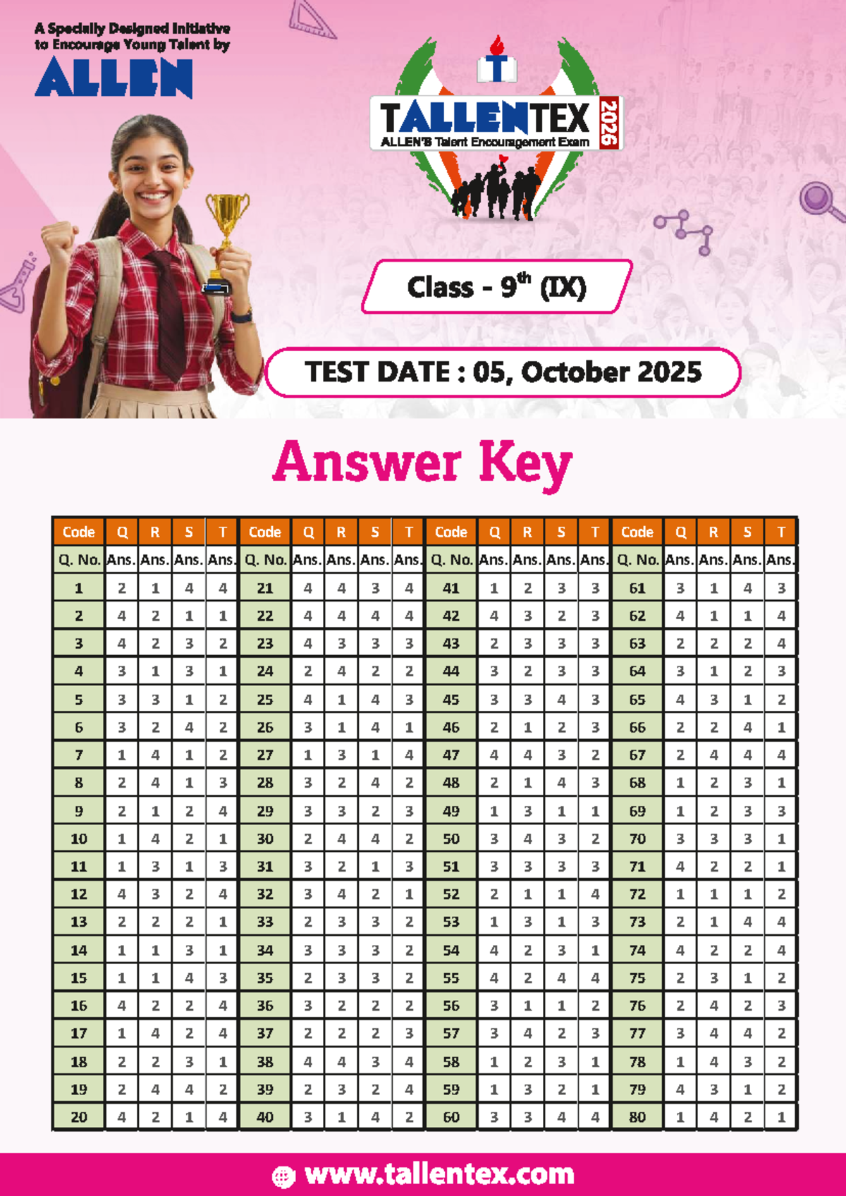 Class 9 Answer Key - Code QRS T - Studocu