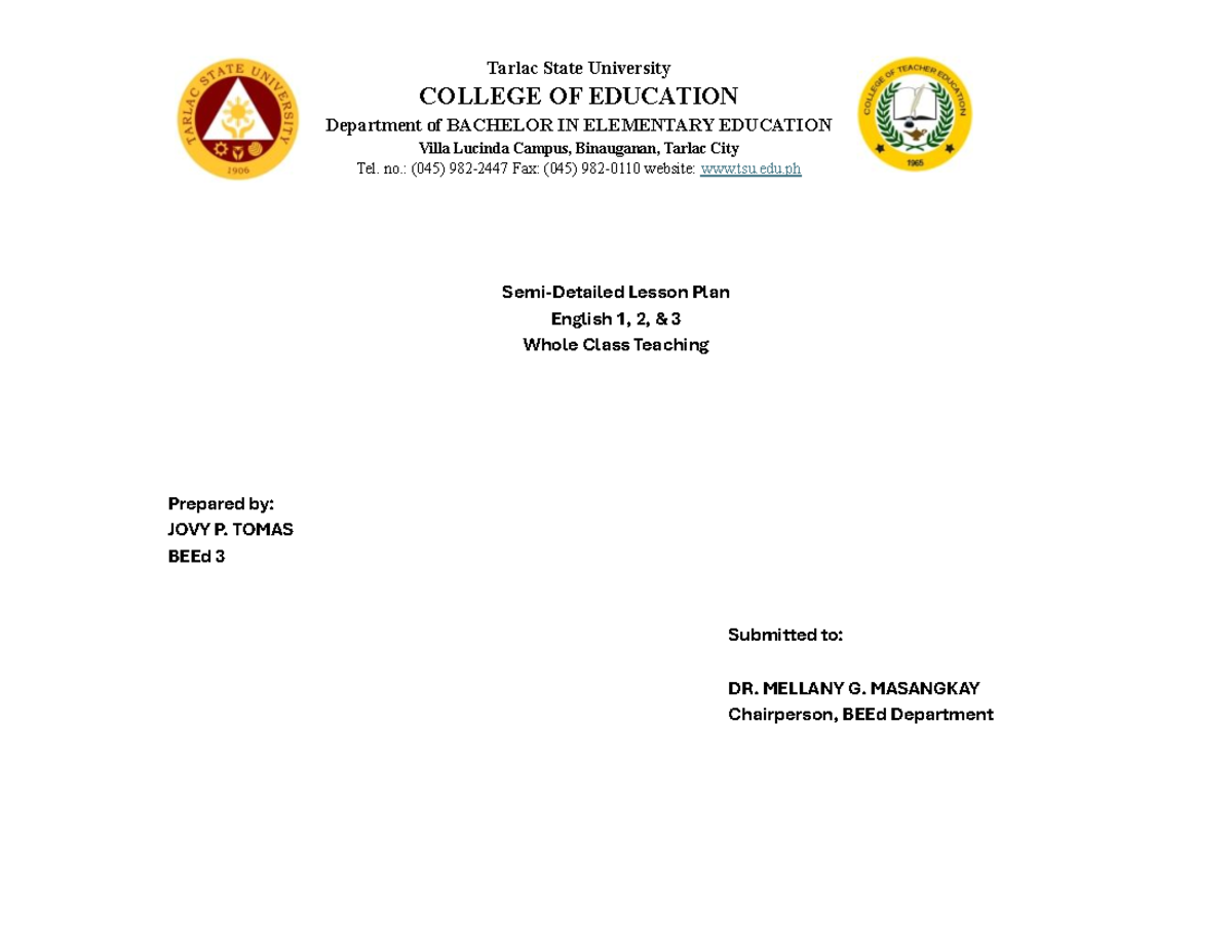 Lesson Plan: Action Words (Verbs) for English 1-3 - BEEd 3 - Studocu