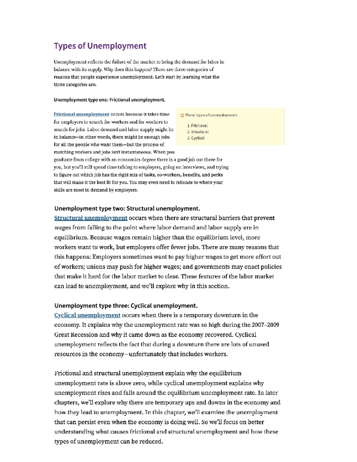 Final Exam Notes for Course XYZ: Understanding Types of Unemployment ...