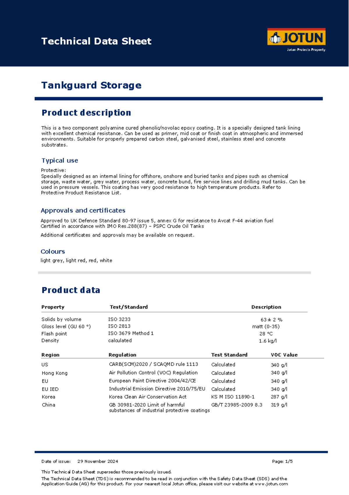TDS 735: Technical Data Sheet for Tankguard Storage Coating - Studocu