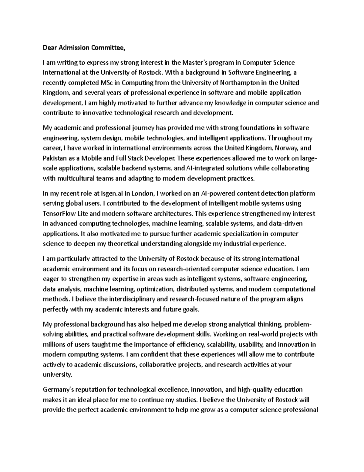 Application Essay for MSc in Computer Science at LOM University of ...