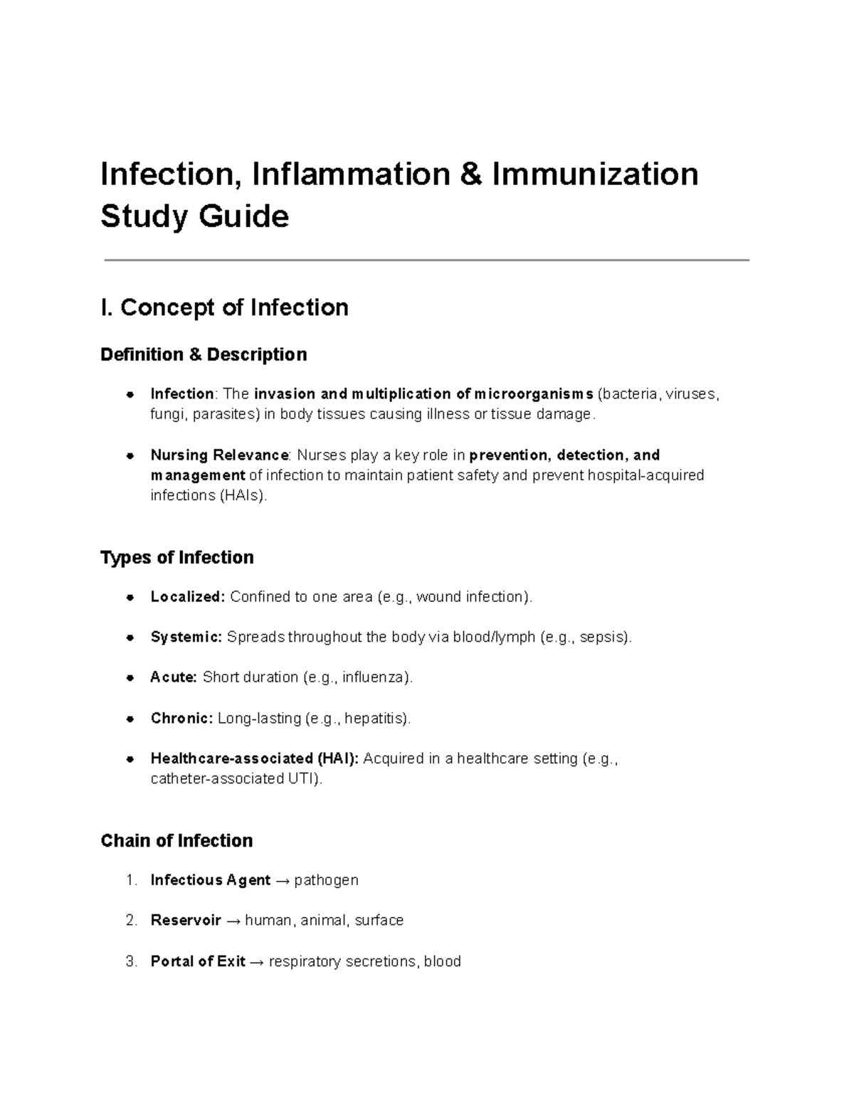 NUR1023 Week 2 - Module 1 Infection & Inflammation Study Guide - Studocu
