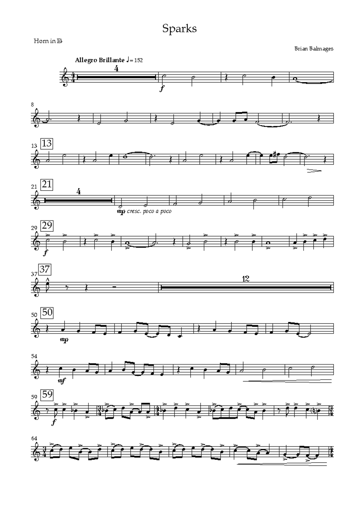 Sparks - Eb Horn Sheet Music for Individual Study - Studocu