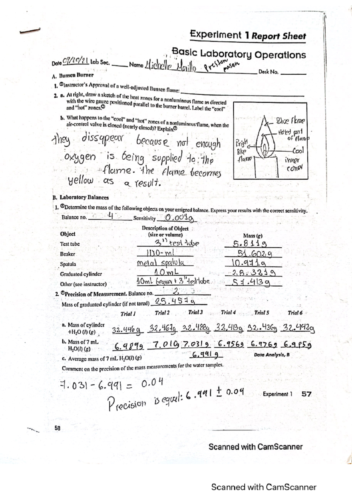 Report Sheet Lab 1 Chemistry - Experiment 1 Report Sheet Basic Laboratory Operations Date Lab ...