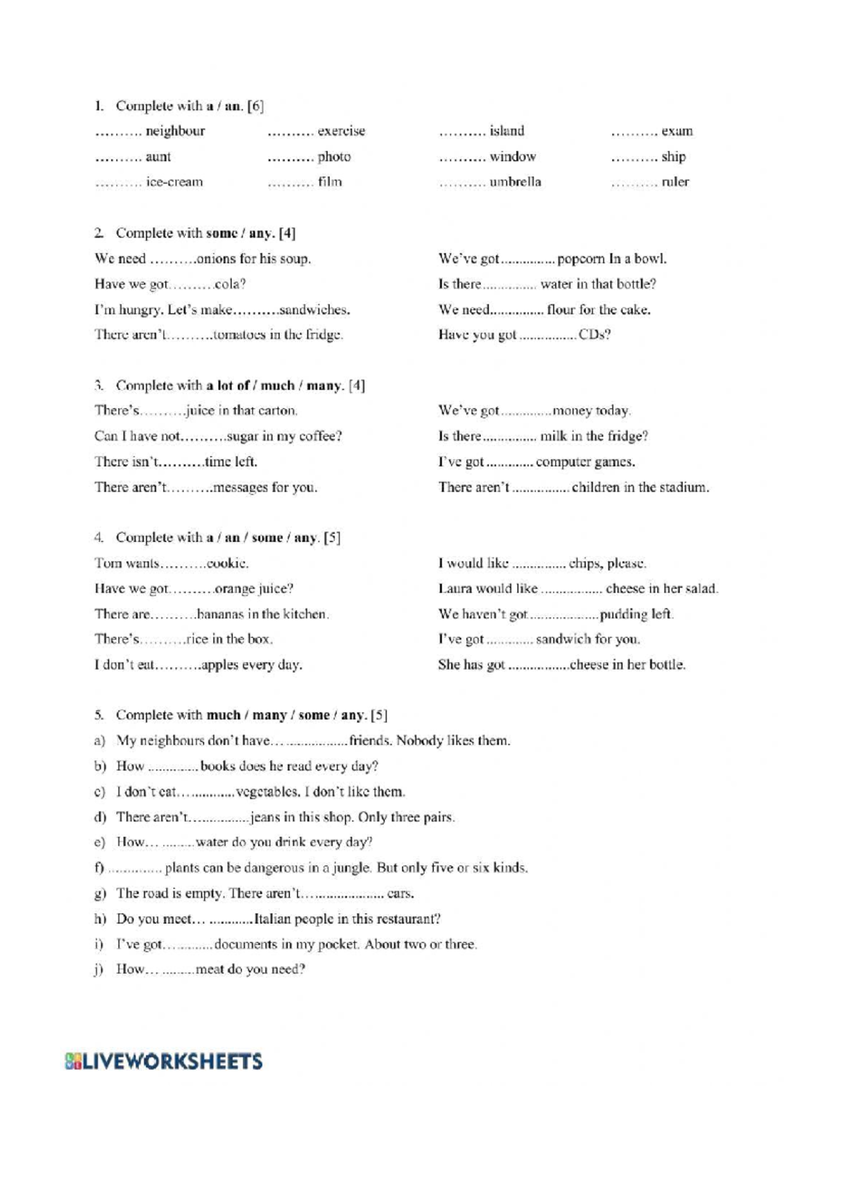 Quantifiers and Articles Practice Exam - LIVEWORKSHEETS - Studocu