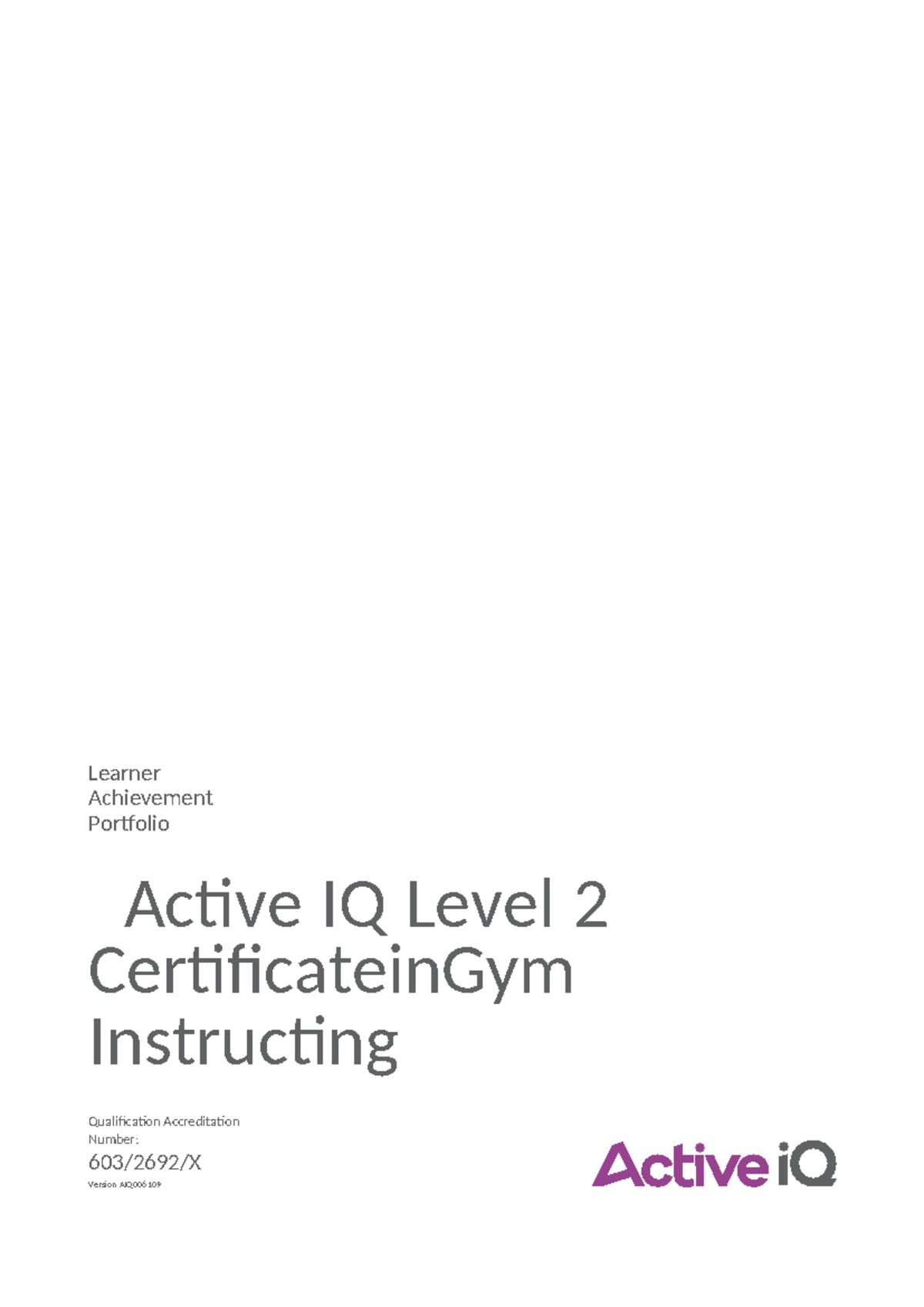 Active IQ Level 2 - Assignment Portfolio for Instructing Qualification ...