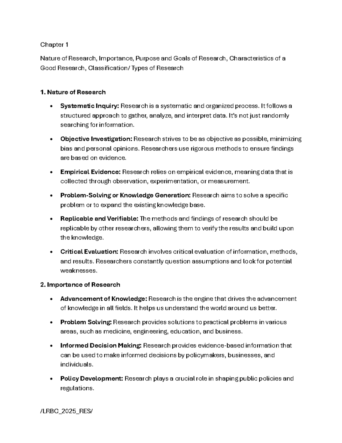 Chapter 1 RES - Nature, Importance, and Goals of Research - Studocu