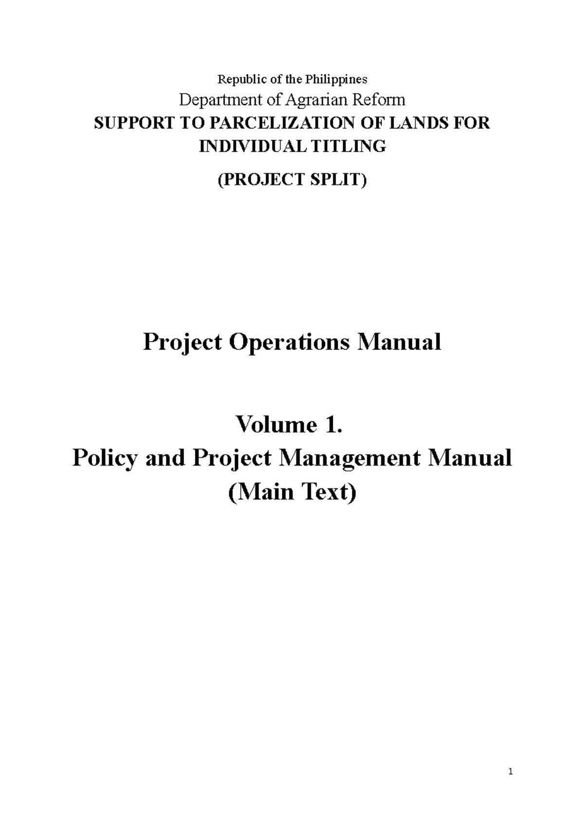 Integrated Project SPLIT Operations Manual (POM) Volume 1 - Studocu